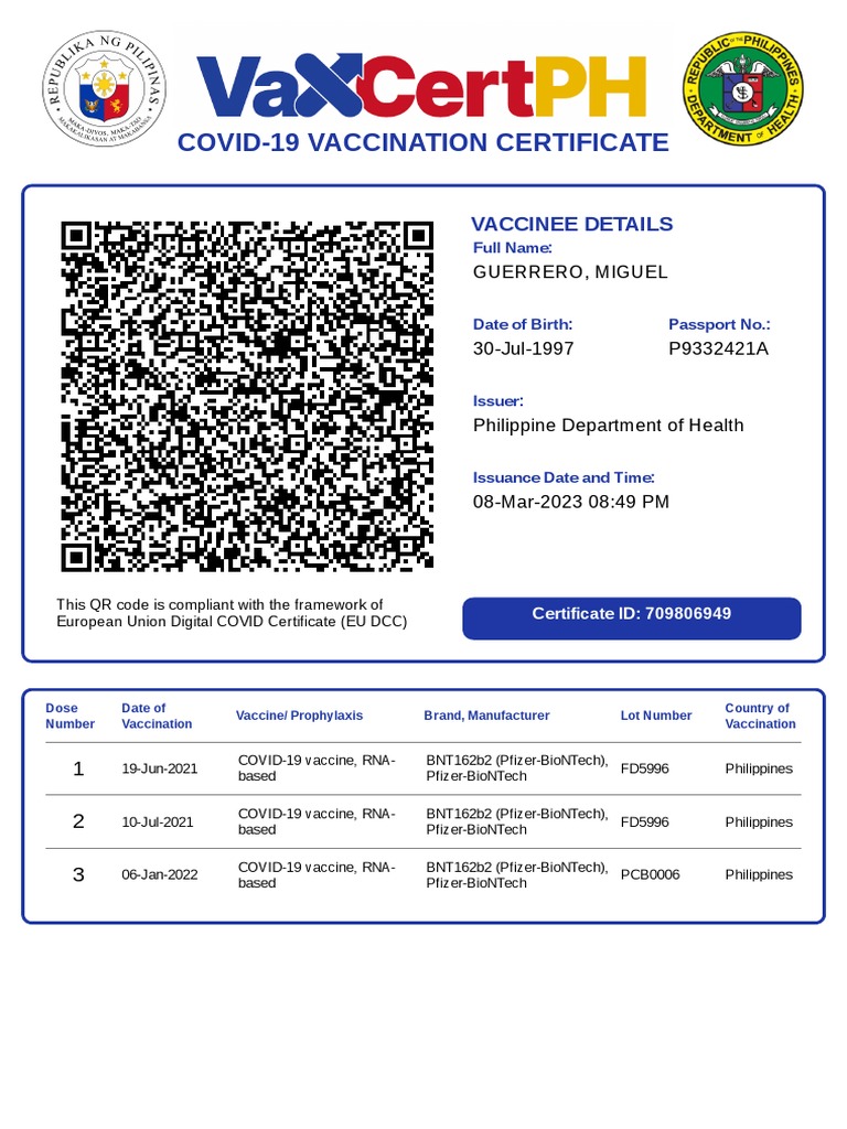 COVID-19 Vaccination Certificate Sample | PDF