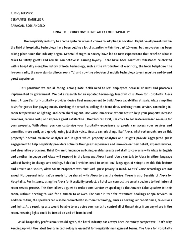 ALEXA FOR HOSPITALITY - Rubio - Cervantes - Paraoan | PDF ...