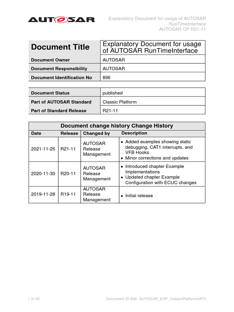 AUTOSAR EXP ClassicPlatformARTI | PDF | Embedded System | Debugging