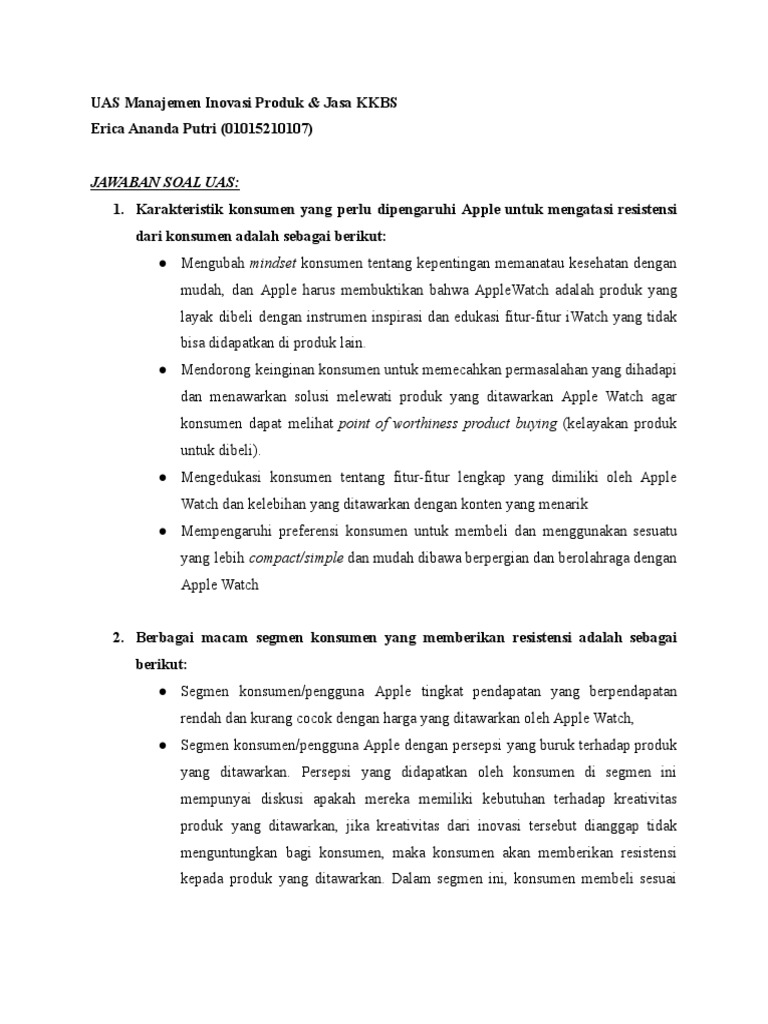 Erica Ananda Putri (01015210107) - UAS Manajemen Inovasi Produk & Jasa ...
