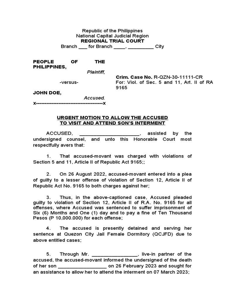 Motion for Burial Assistance Approval | PDF | Public Sphere | Crime ...