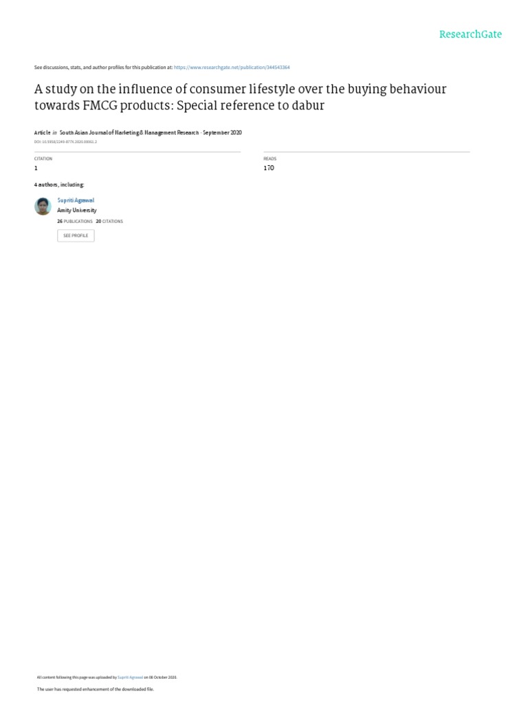 A Study On The in Uence of Consumer Lifestyle Over The Buying Behaviour ...