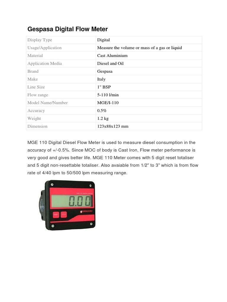 Gespasa Digital Flow Meter | PDF