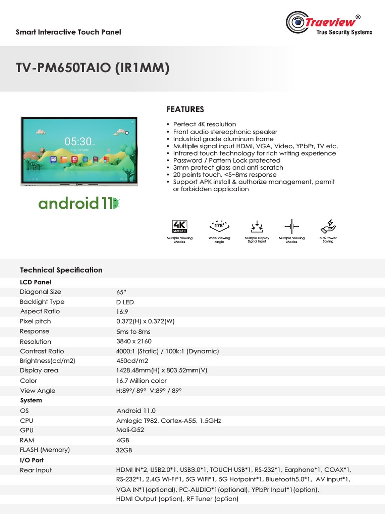 Smart Touch Panel Specs | PDF | Hdmi | Display Resolution