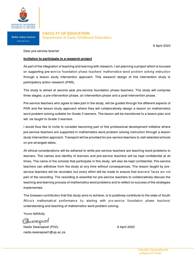 Letter of Invite - Pre-Service Teachers - Letterhead - 2023 | PDF ...