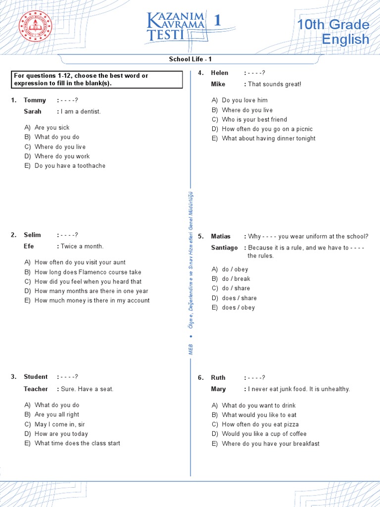 10th Grade English English | PDF