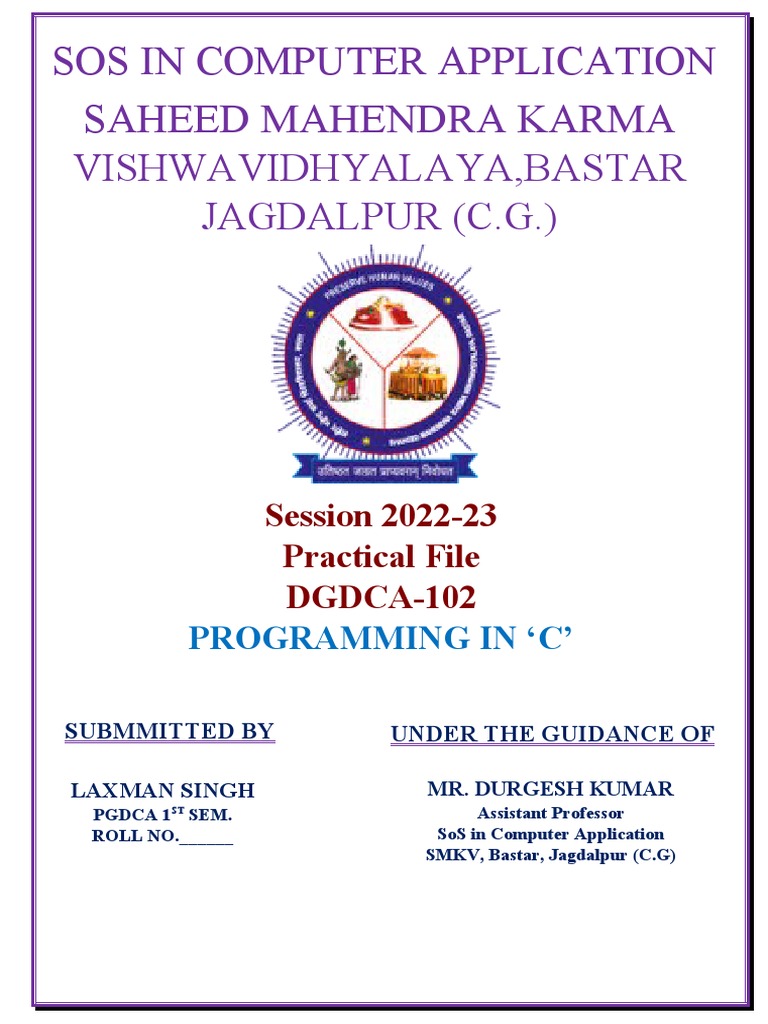 C Programming Practical File - PGDCA 2022-23 | PDF