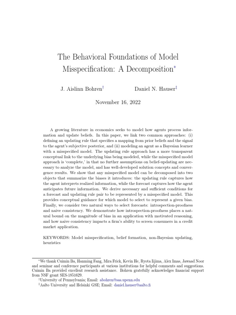 The Behavioral Foundations Of Model Misspecification A Decomposition Pdf Bayesian Inference