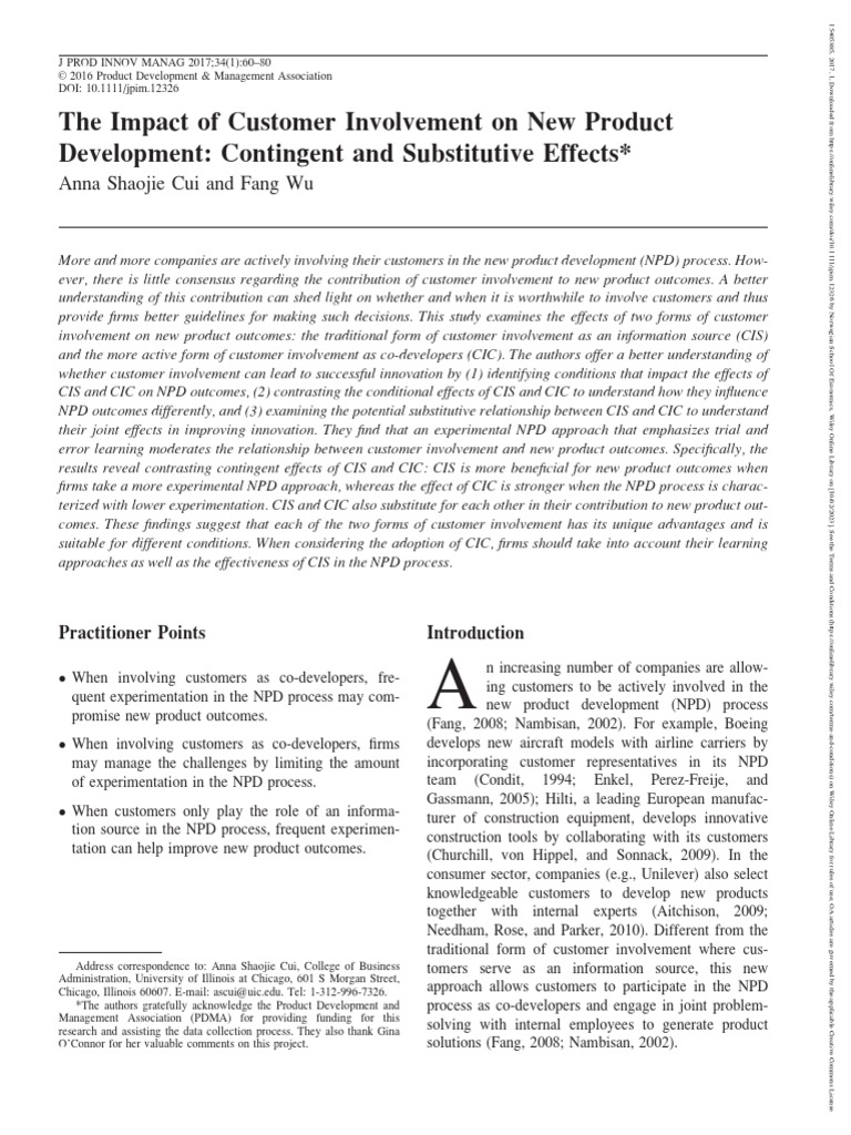 Customer Involvement in NPD Outcomes | PDF | Creativity | Experiment