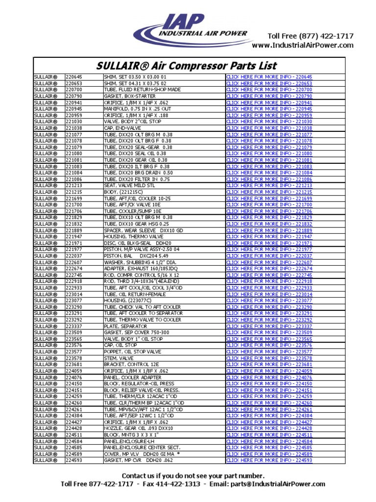Sullair Air Compressor Parts List | PDF | Valve | Hydraulics