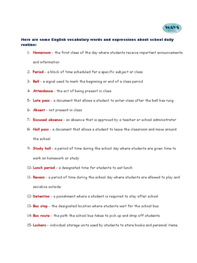Here Are Some English Vocabulary Words and Expressions About School ...