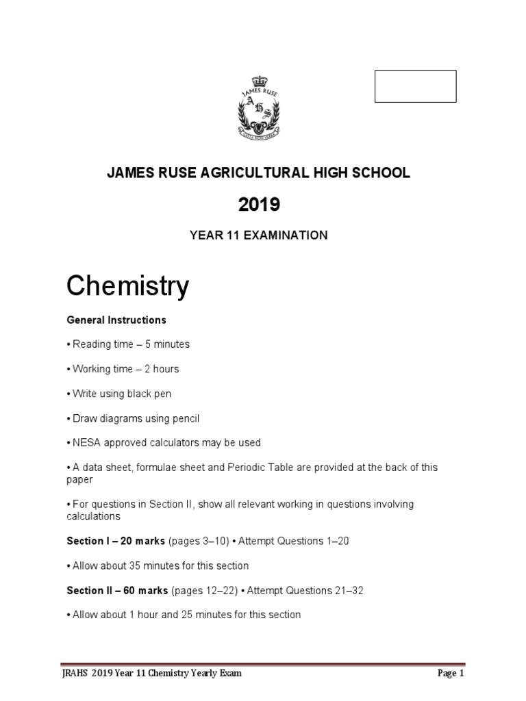 2019 Yearly Exam Paper | PDF | Chemical Reactions | Precipitation ...