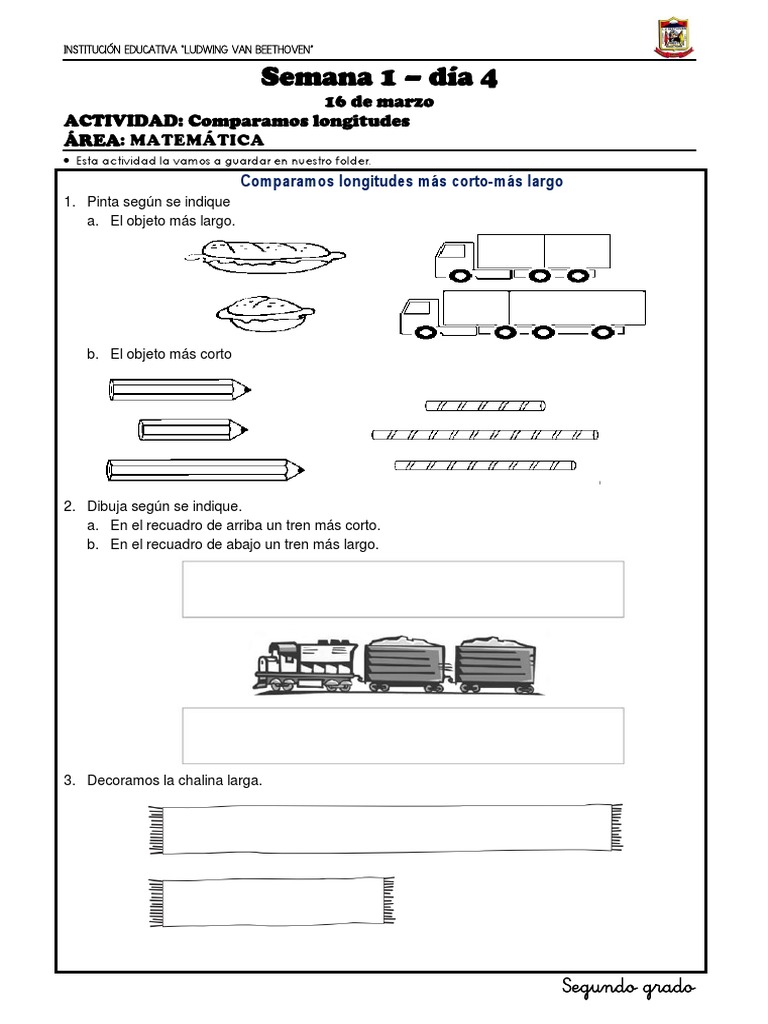 Semana 1 - Día 4: 16 de Marzo ACTIVIDAD: Comparamos Longitudes Área: Matemática | PDF