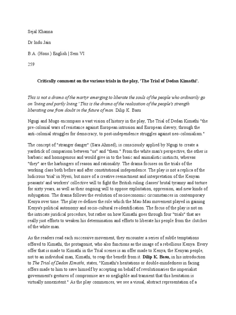 Trials, Dedan Kimathi - Edited | PDF | Kenya