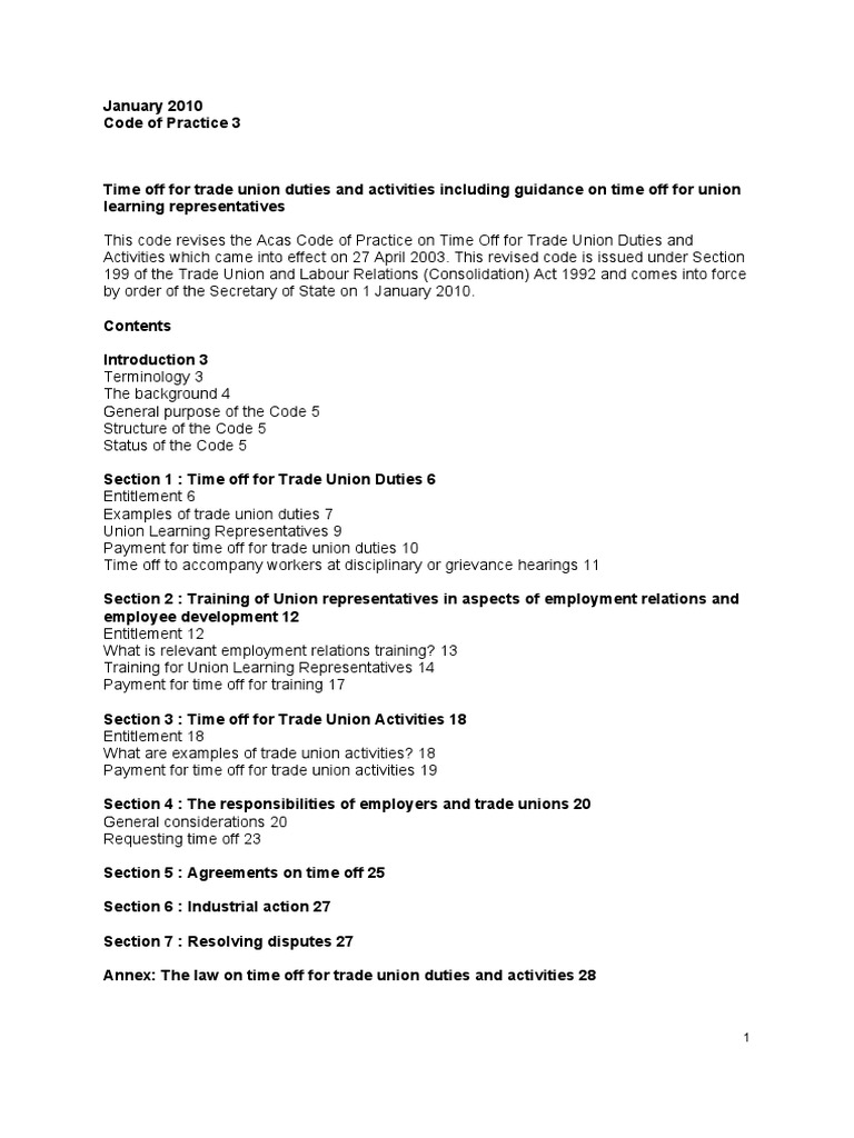 Time Off for Trade Union Duties Guide | PDF | Employment | Collective ...