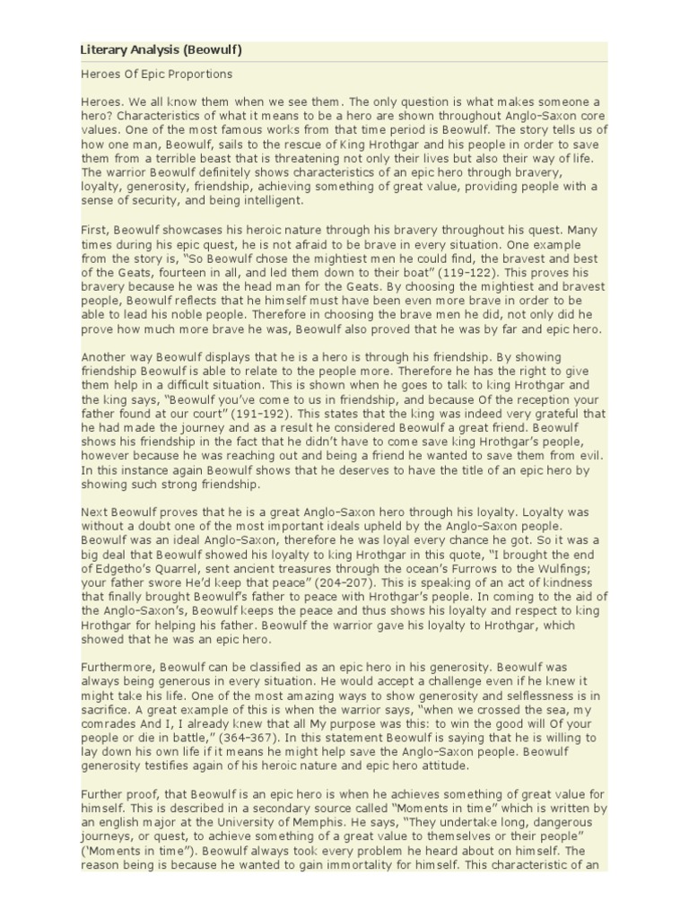 Beowulf Literary Analysis | PDF | Beowulf | Hero