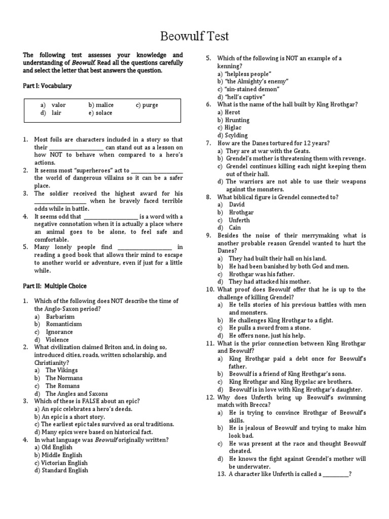 Beowulf Test Edited | PDF | Beowulf | Geats
