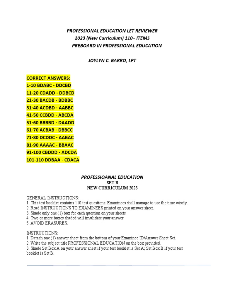 Professional Education LET Reviewer 2023 | PDF | Educational Assessment ...