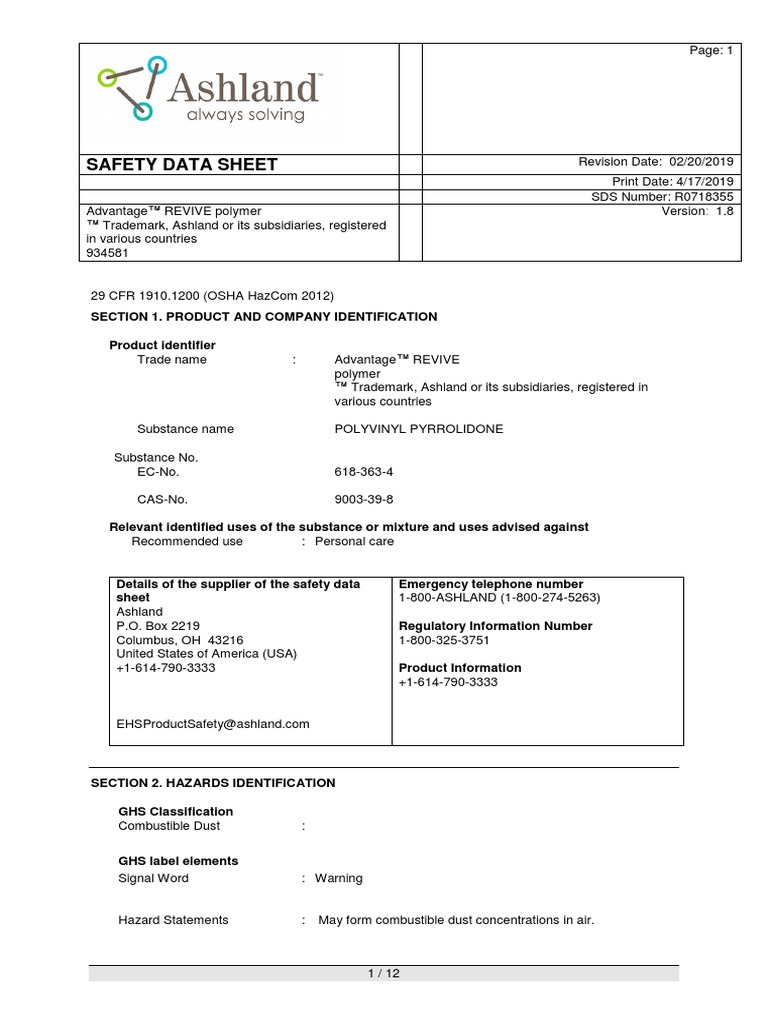 SafetyDataSheet(SDS)_Revive_EN_11242020 (3) | PDF | Dangerous Goods ...