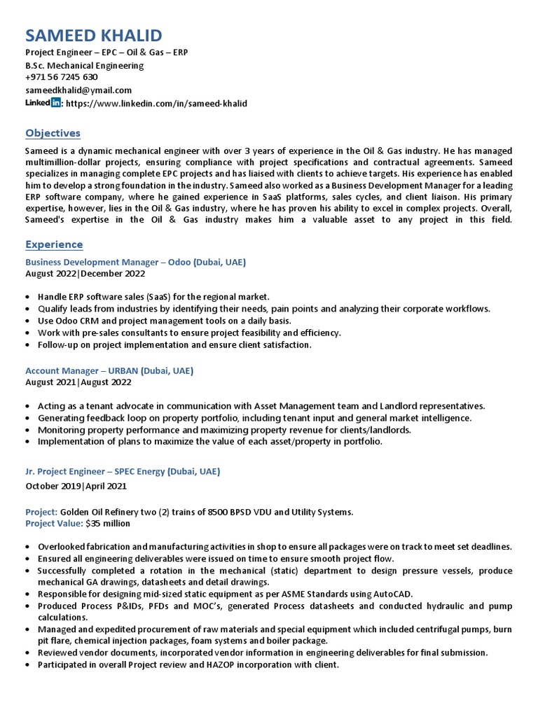 Resume - Sameed | PDF | Pump | Mechanical Engineering