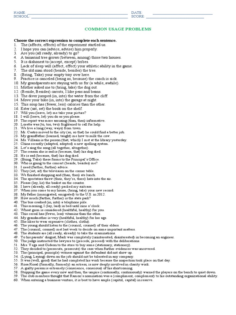 Common Usage Problems-Long Test | PDF | Language Arts & Discipline
