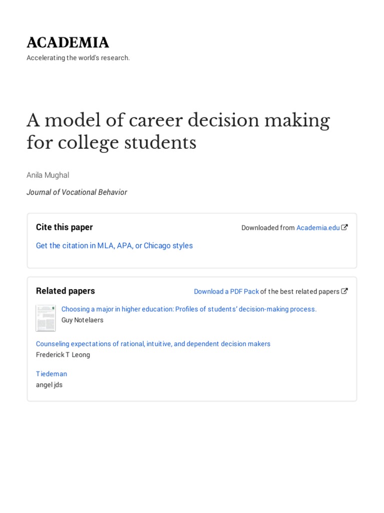 Harren - A Model of Career Decision Making For College Students | PDF ...