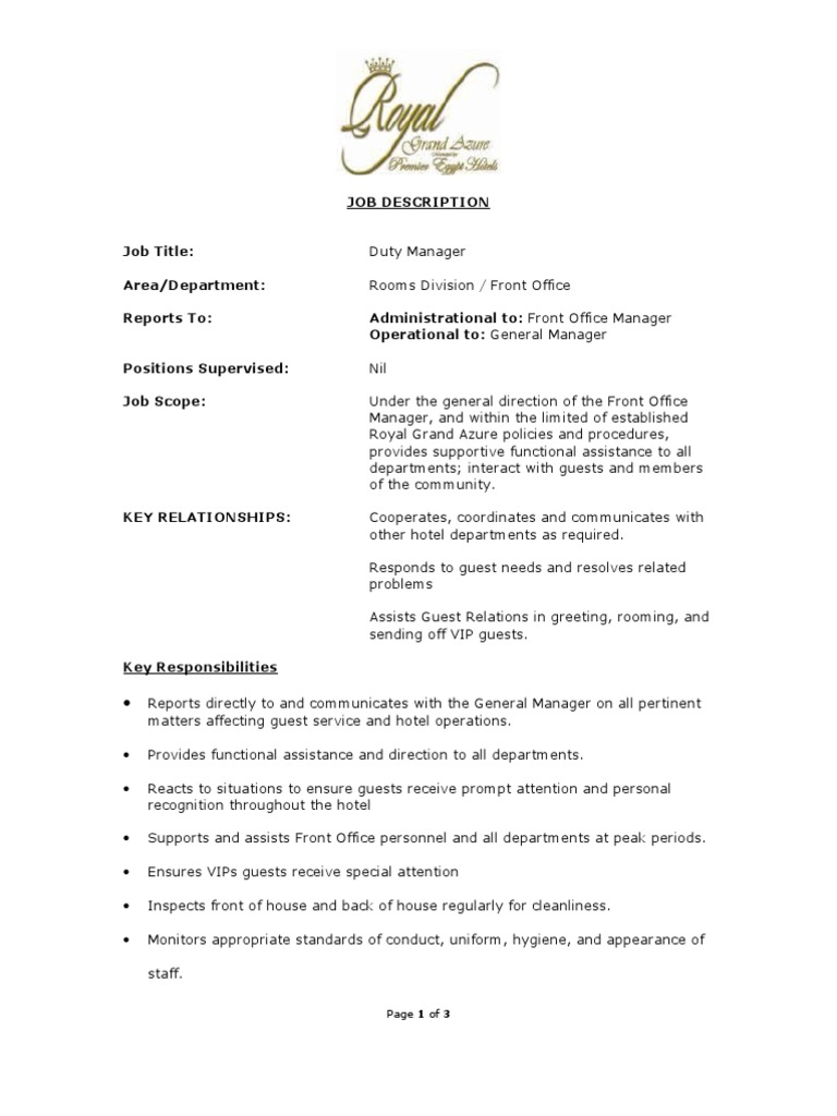 Job Description: Page 1 of 3 | General Manager | Business