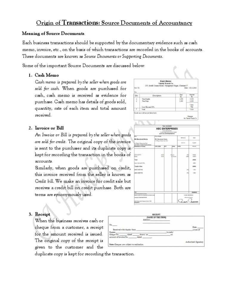 Transactions: Origin Of: Source Documents of Accountancy | Download ...