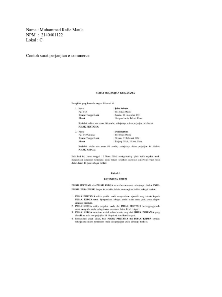 Contoh Perjanjian e Commerce (Rafie) | PDF