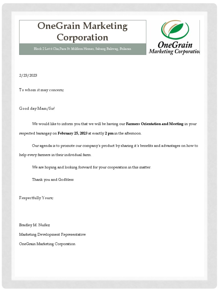 Farmers Orientation Invitation | PDF