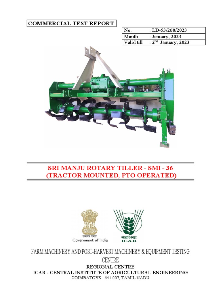Draft Test Report - Sri Manji Industries - SMI 36 (Tractor Mounted, PTO ...