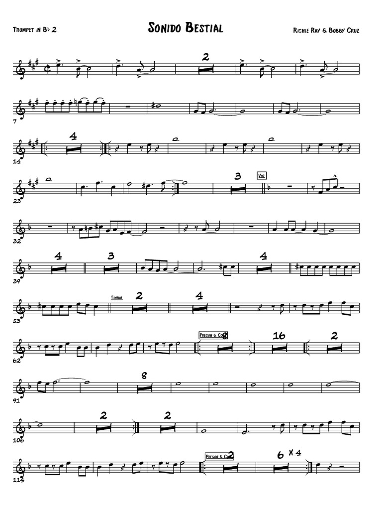 Sonido Bestial: Richie Ray & Bobby Cruz Trumpet in B 2 | PDF | North ...