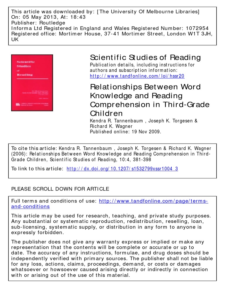 Relationship Between Word Knowledge and Reading Comprehension | PDF ...