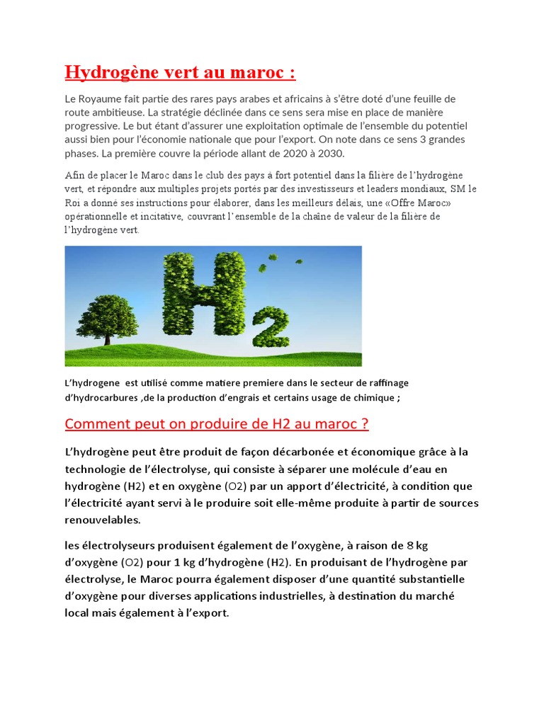 Hydrogène vert : Stratégie marocaine 2030 | PDF | Hydrogène | Maroc