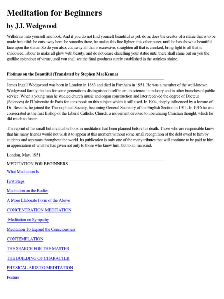 Meditation For Beginners | PDF | Meditation | Thought