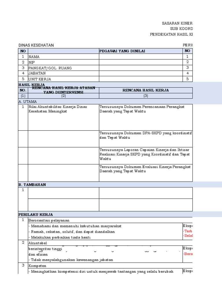 Form SKP JA Kuantitatif - PEP Dinas Kesehatan New | PDF