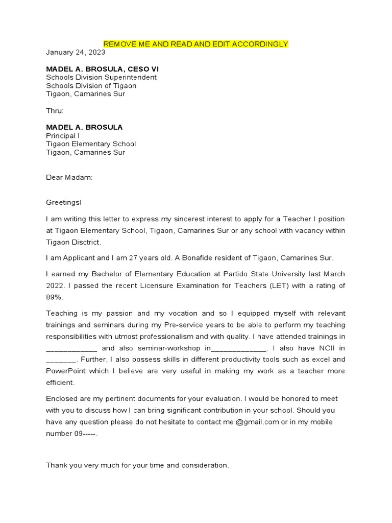 Teaching Passion Letter Sample for Teacher Position | PDF