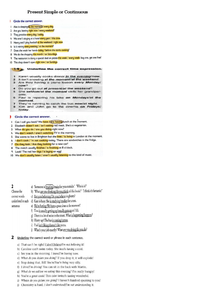 Multiple Choice Present Simple or Continuous | PDF