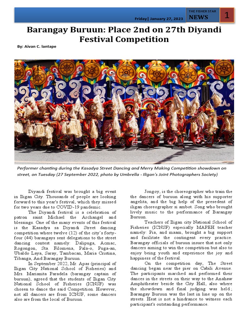 Barangay Buruun: Place 2nd On 27th Diyandi Festival Competition | PDF ...