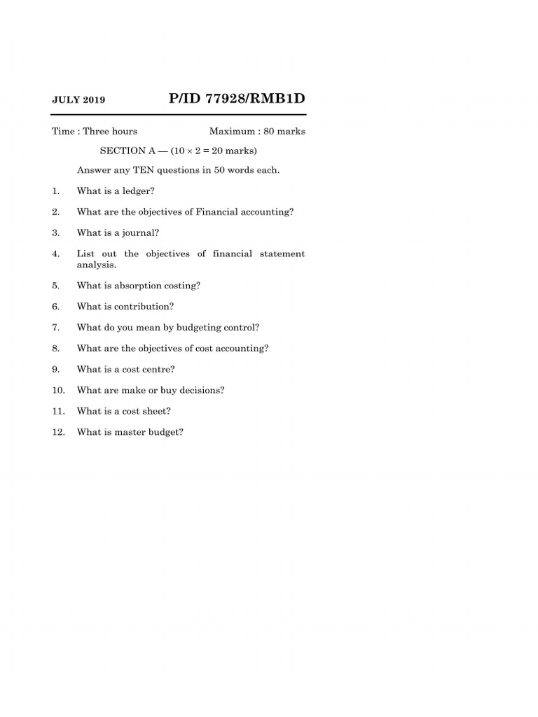 2019 To 2022 - RMB1D ACCOUNTING FOR MANAGERS Previous Year Question ...