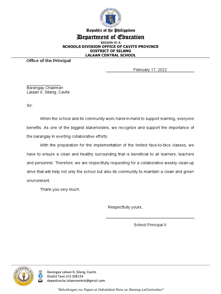 SAMPLE Request Letter For Clean-Up Drive | PDF