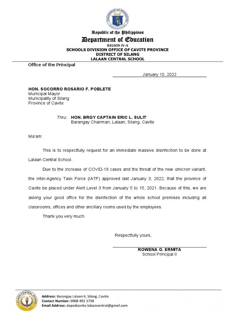 Request for School Disinfection Due to COVID-19 | PDF