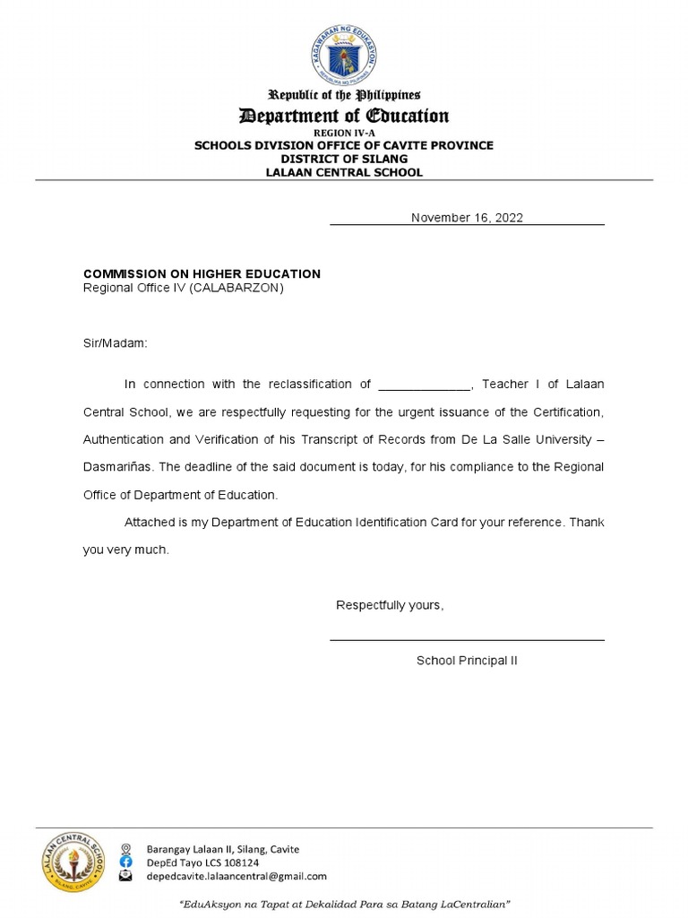 SAMPLE Request For CAV CHED | PDF