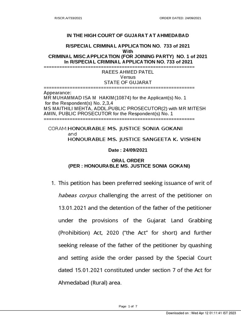 R/Scr.A/733/2021 Order Dated: 24/09/2021 | PDF | Public Law | Government