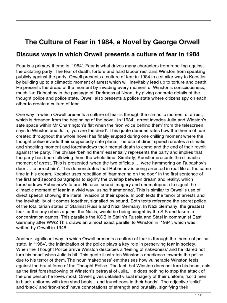 Culture of Fear in Orwell's 1984 | PDF