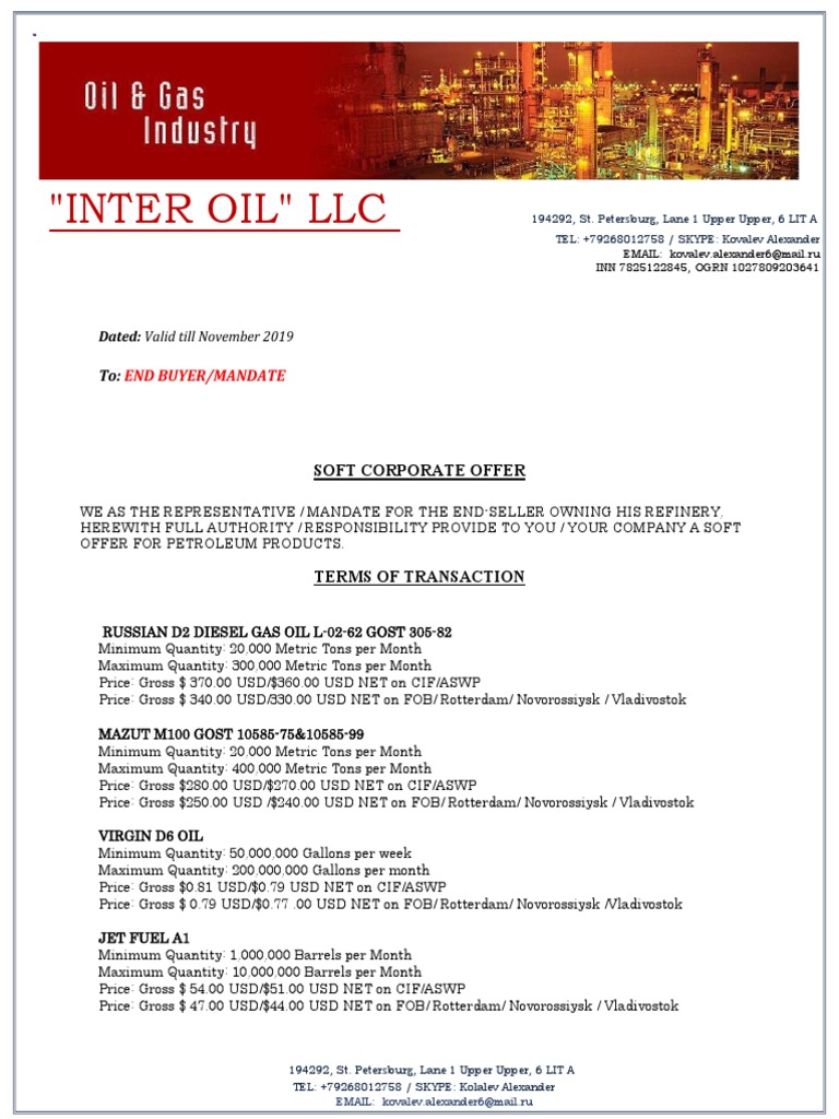 Inter 56632 Oil Soft Offer Fob | PDF | Letter Of Credit | Petroleum