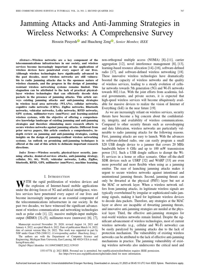 Jamming Attacks and Anti-Jamming Strategies in Wireless Networks A Comprehensive Survey | PDF ...