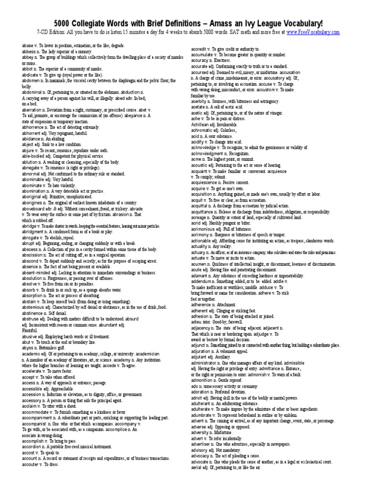 5000 Collegiate Words With Brief Definitions - Amass An Ivy League ...