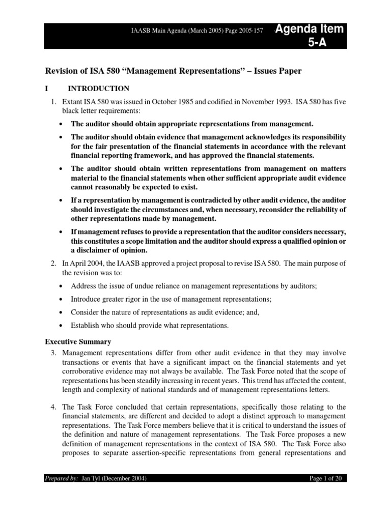 Management Representation Letter IAS 580 | PDF | Financial Audit | Audit
