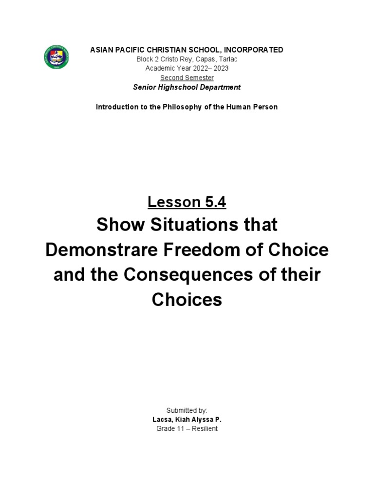 Show Situations That Demonstrare Freedom of Choice and The Consequences ...